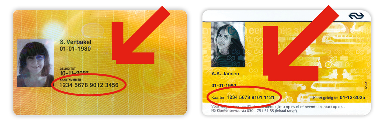 Voorbeelden van OV-chipkaarten met kaartnummer | Gemeente Eindhoven